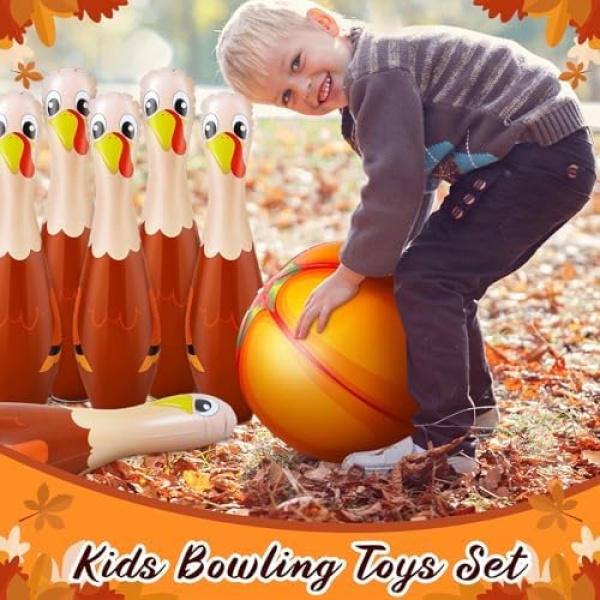 Shappy Thanksgiving Lawn Bowling Game Turkey Bowling Set with 6 ...